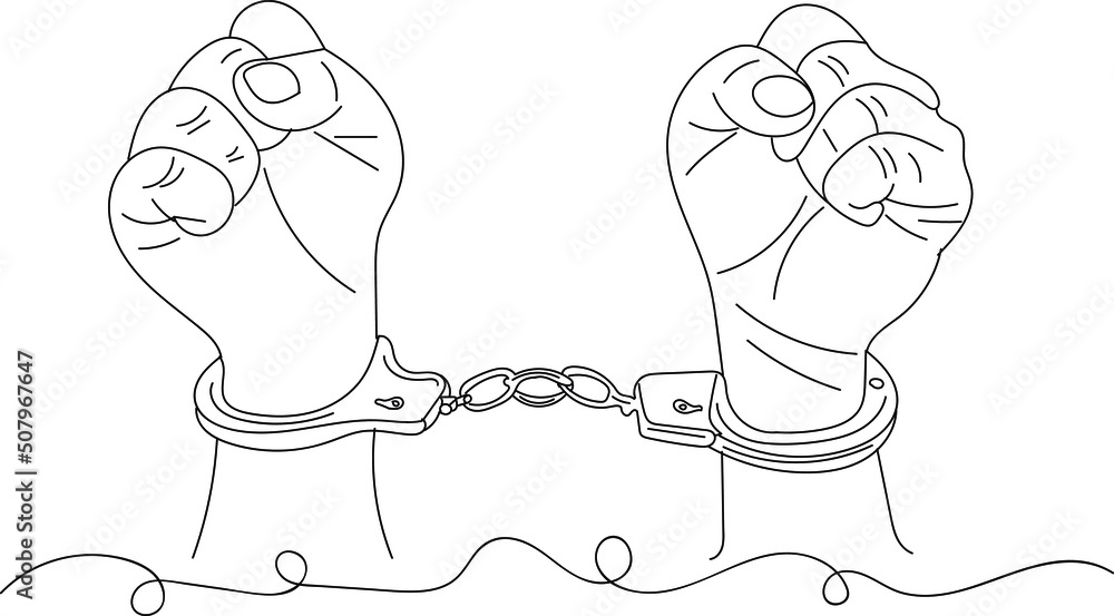 Handcuffs logo, outline sketch drawing of hand in Handcuffs, Revolution ...