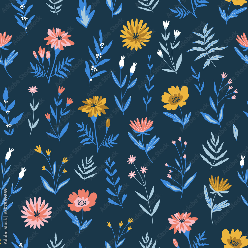 Vector hand-drawn seamless floral print for day of the dead. Marigolds ...