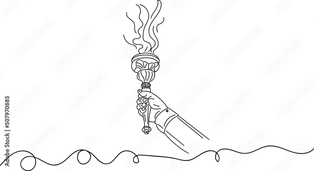 Sketch drawing of Hand holding revolution burning torch, Burning torch ...