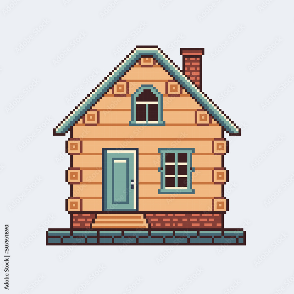 Wooden house pixel art. Cozy log cabin. 8 bit sprite. Game development ... Wooden house pixel art. Cozy log cabin. 8 bit sprite. Game development ...