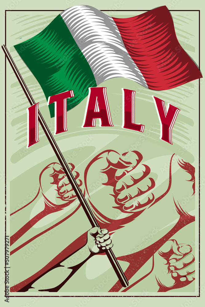 National flag of italy vintage poster design. Poster illustration of ...