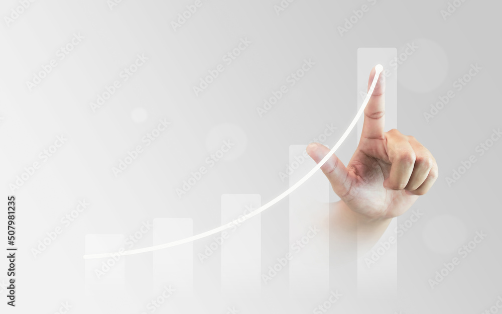 Hand growth business success graph concept on white background with ...