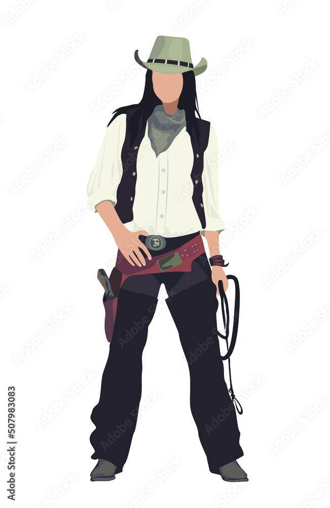 Cowgirl vector cartoon style flat illustration isolated white ...