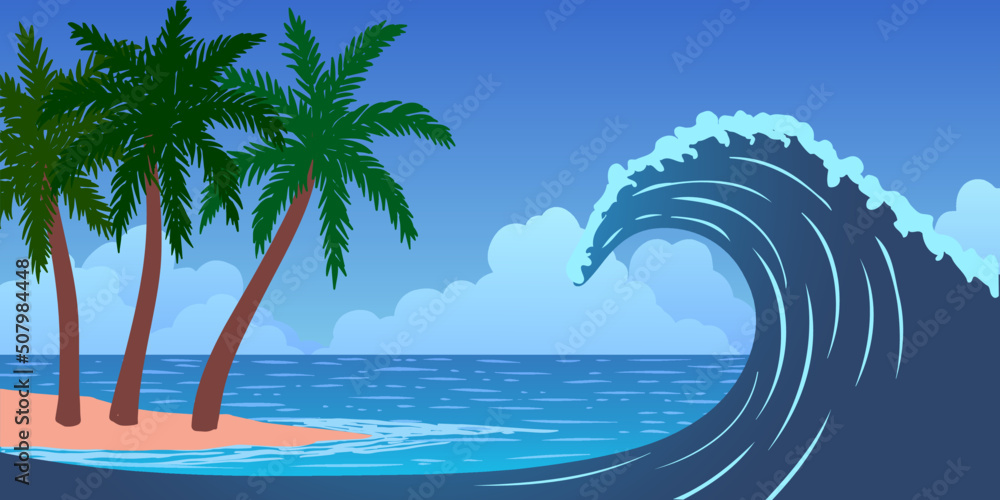 Vector cartoon ocean wave on island shore in ocean Stock Vector | Adobe ...