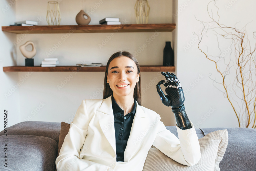 Portrait of a girl with disabilities. A beautiful young European girl ...