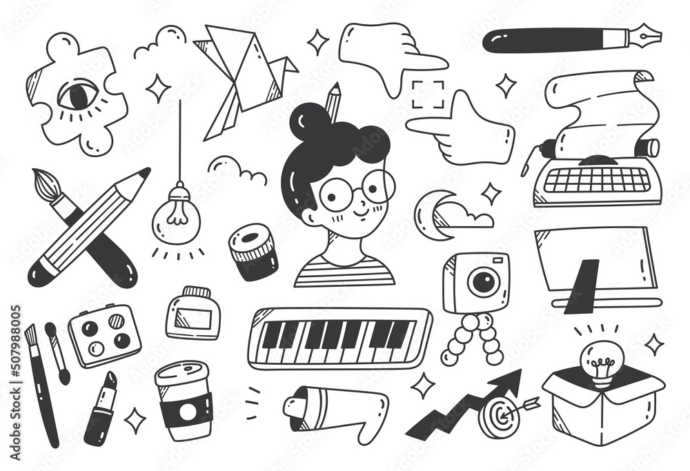 Set of creativity doodle isolated on white background Stock Vector ...