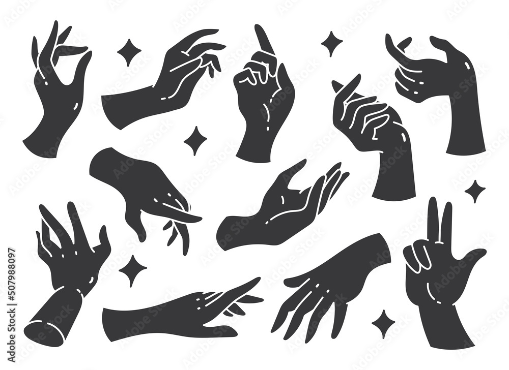Set of Hand Gesture Doodle Design Element Stock Vector | Adobe Stock