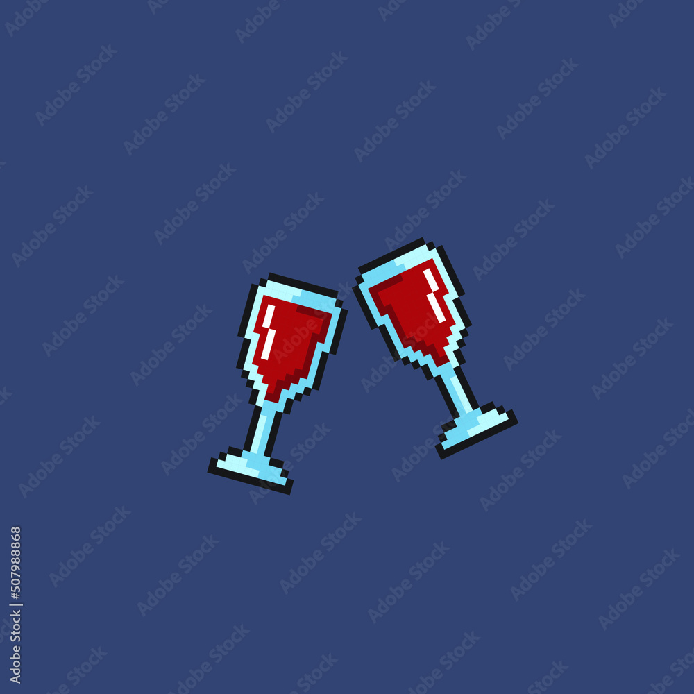 wine in the two glass with pixel art style Stock Vector | Adobe Stock
