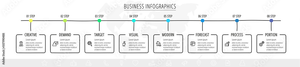 Vector line infographics with 8 rectangles. Business concept graphic ...
