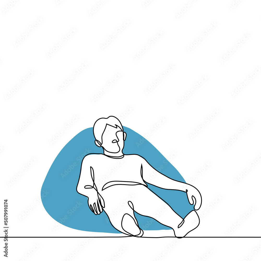 man stretched out in a sack chair - one line drawing vector. the ...