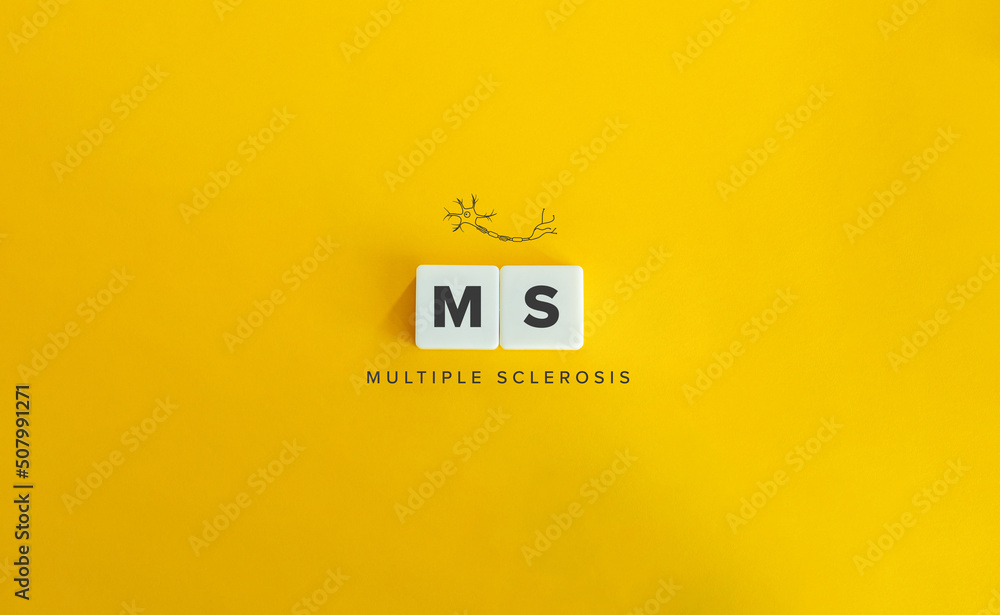 Multiple Sclerosis (MS) Banner and Icon. Letter Tiles on Yellow ...