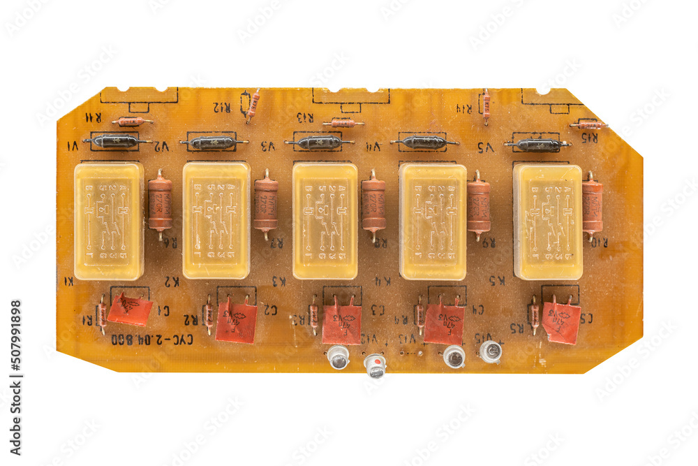 Old vintage electric circuit board with relays from broken device ...