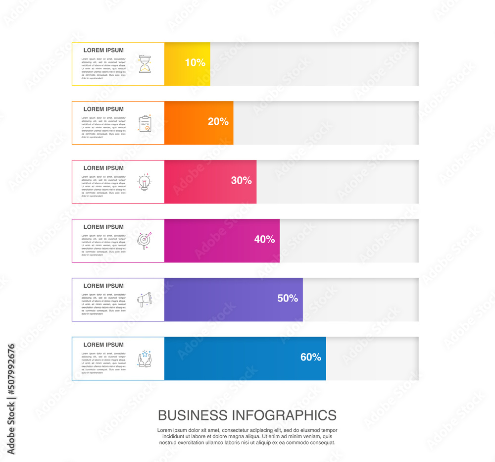 Vector infographic with six horizontal columns. Modern business concept ...