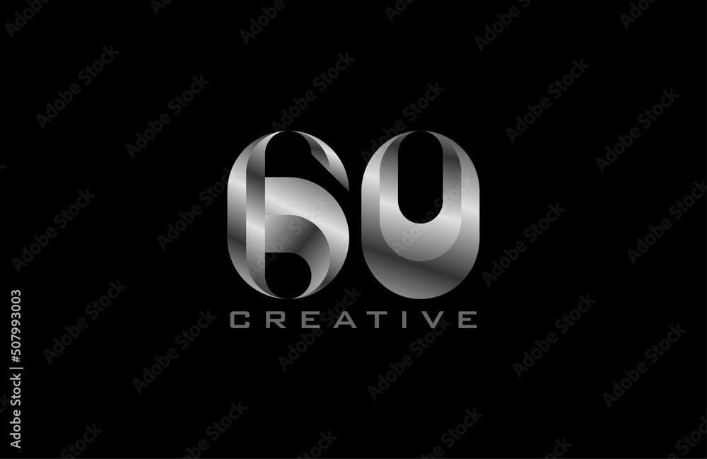 Number 60 Logo, modern number 60 in silver steel style, usable for ...