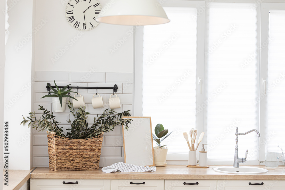 Mock up frame in kitchen interior background. Scandinavian home design ...