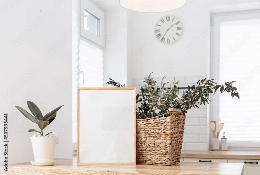 Mock up frame in kitchen interior background. Scandinavian home design ...