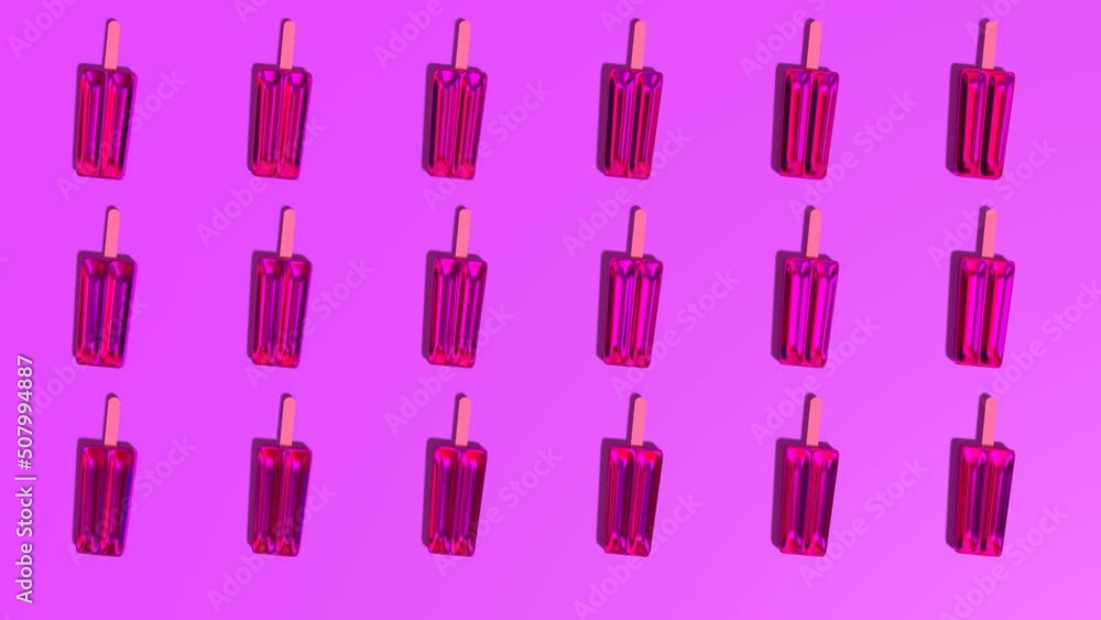 Popsicles turn arond on purple background 4k 3d loop animation. Summer ...