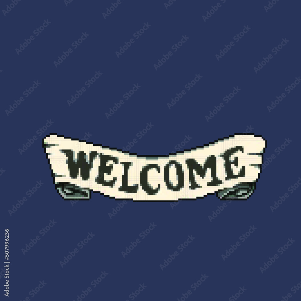 welcome text in white banner with pixel art style Stock Vector | Adobe ...