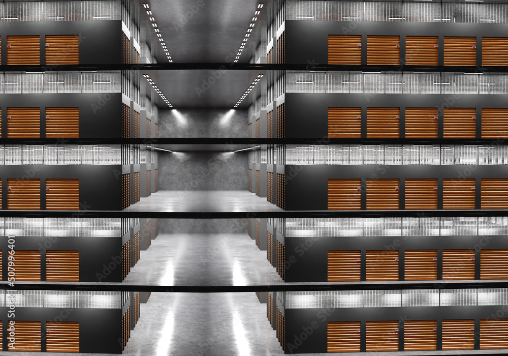 Rental storage room. Background from warehouse containers. Storage room ...