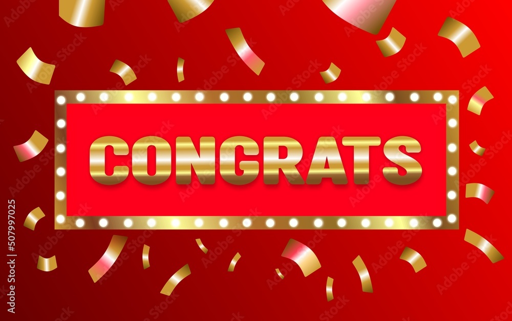 Congratulations banner. Congratulations to the winner, golden confetti ...