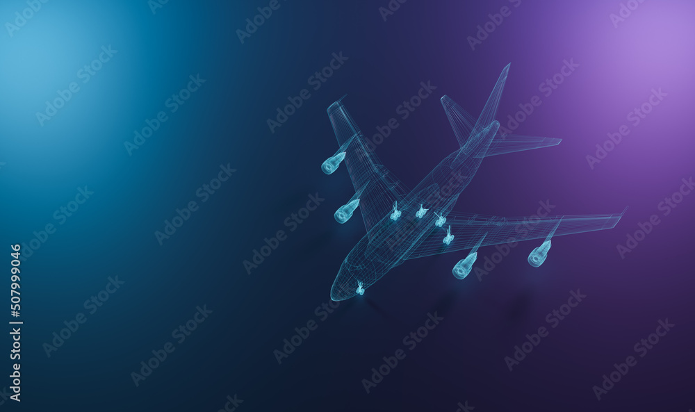 Holographic 3D airplane model with copy space. Aerospace industry and ...