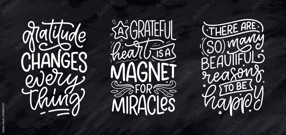 Set with hand drawn lettering quotes about Gratitude. Cool phrases for ...