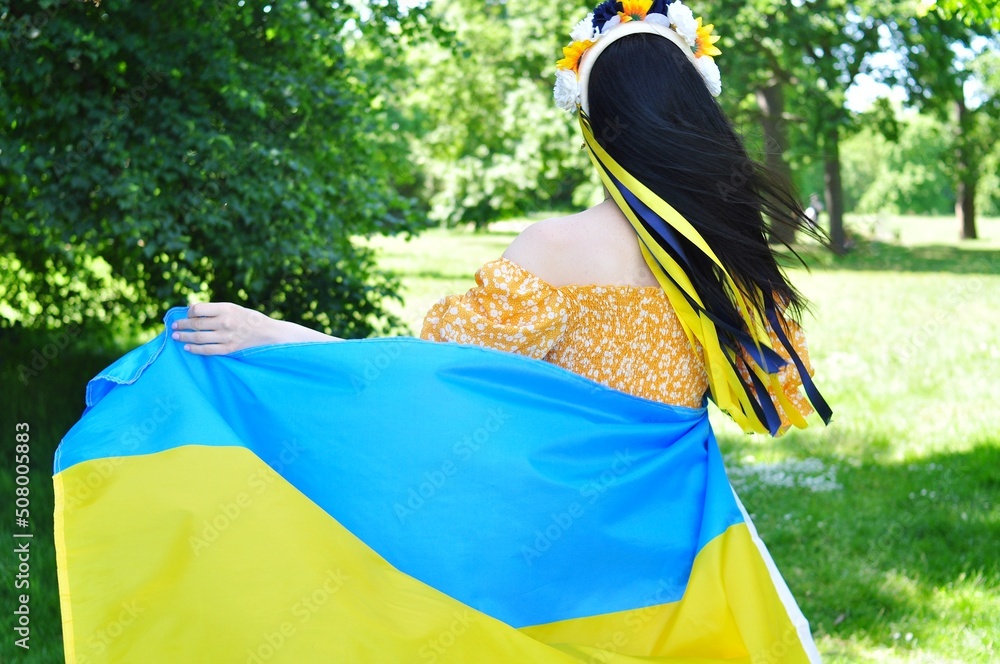 Woman with Ukrainian yellow and blue national flag of Ukraine Stock ...
