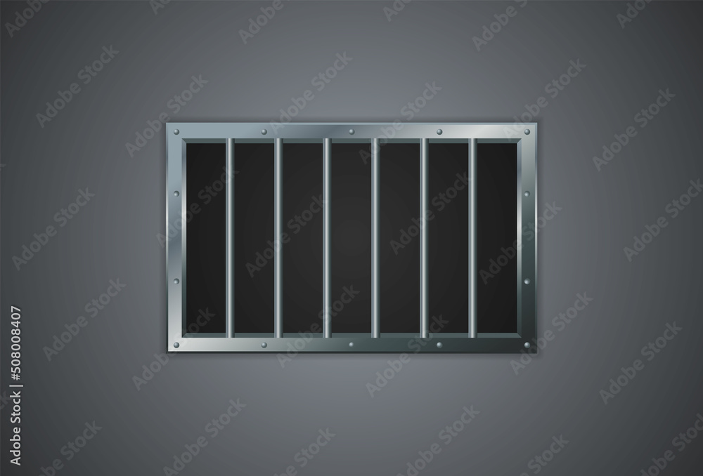 Vector illustration of prison bars window on dark wall. Realistic ...