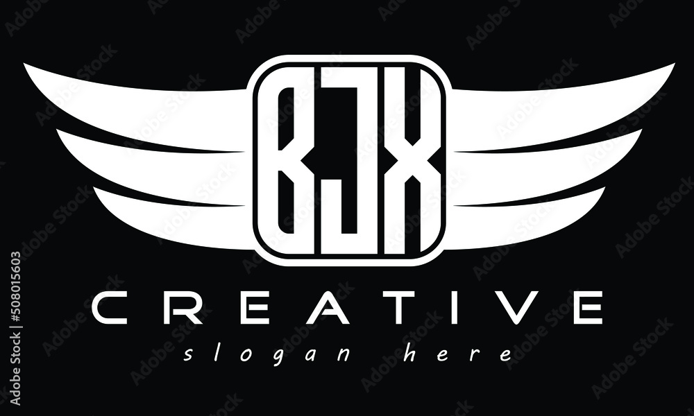 BJX three Letter Wings Flying Initial wing symbol minimalist creative flag logo design, Vector ...