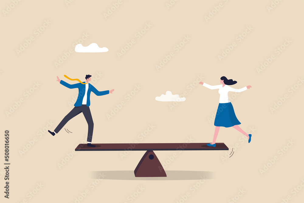 Gender equality, treat female and male equally, diversity or balance ...