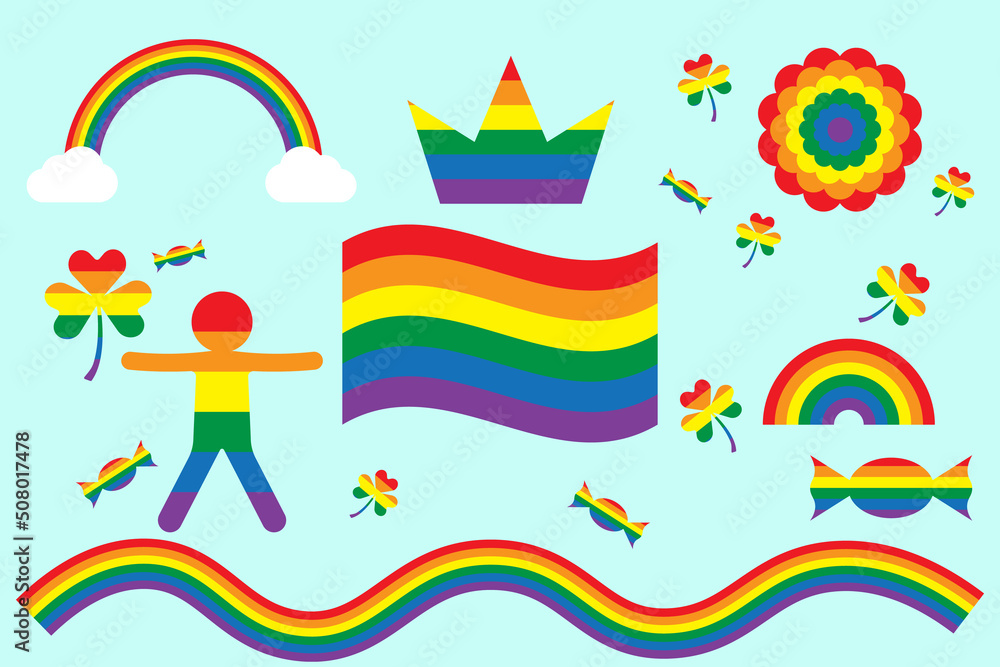 LGBT elements in rainbow flag color for pride month. Vector ...