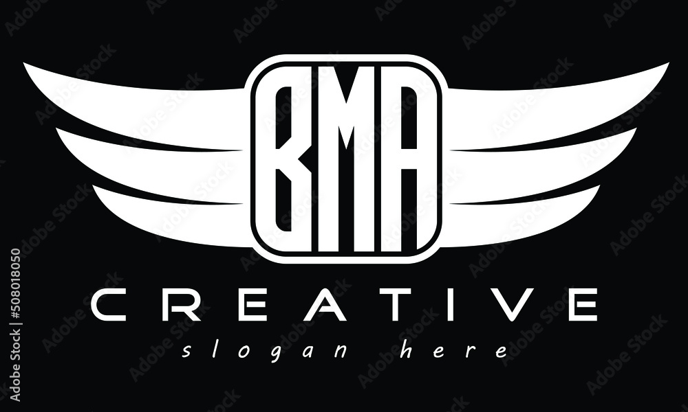 BMA three Letter Wings Flying Initial wing symbol minimalist creative ...