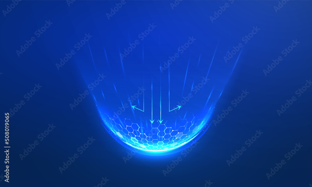 Force shield from air flow, light effect on a dark background. The dome ...