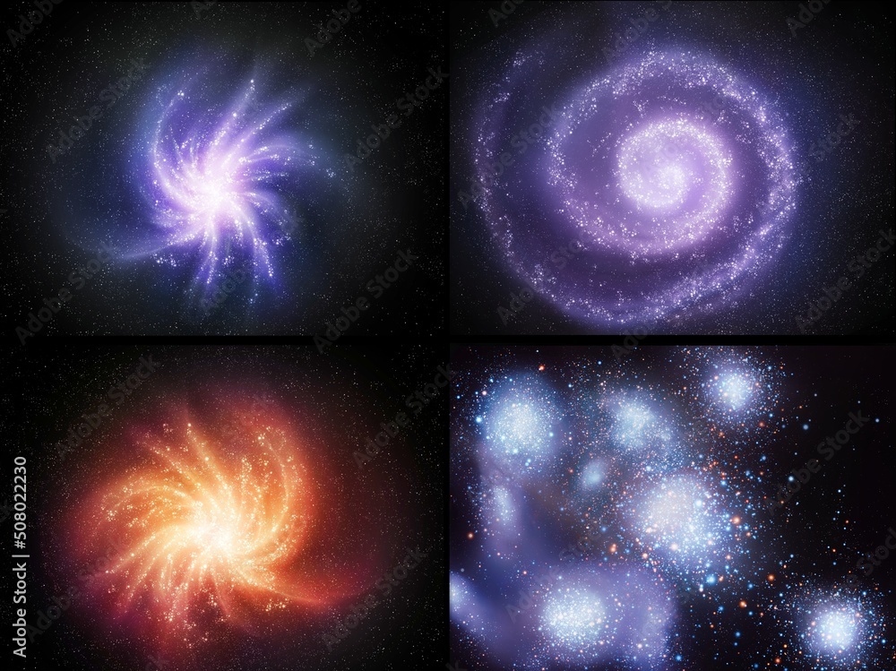 Collage of four beautiful galaxies with stars. Different types of ...