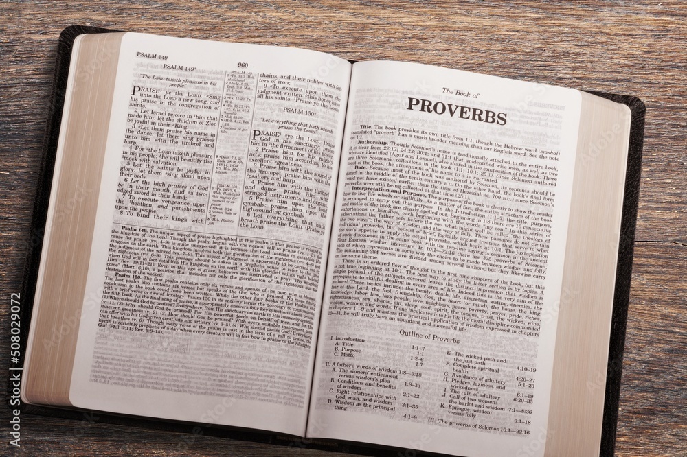 Open Bible with letters for the words of Jesus Christ, opened to the ...