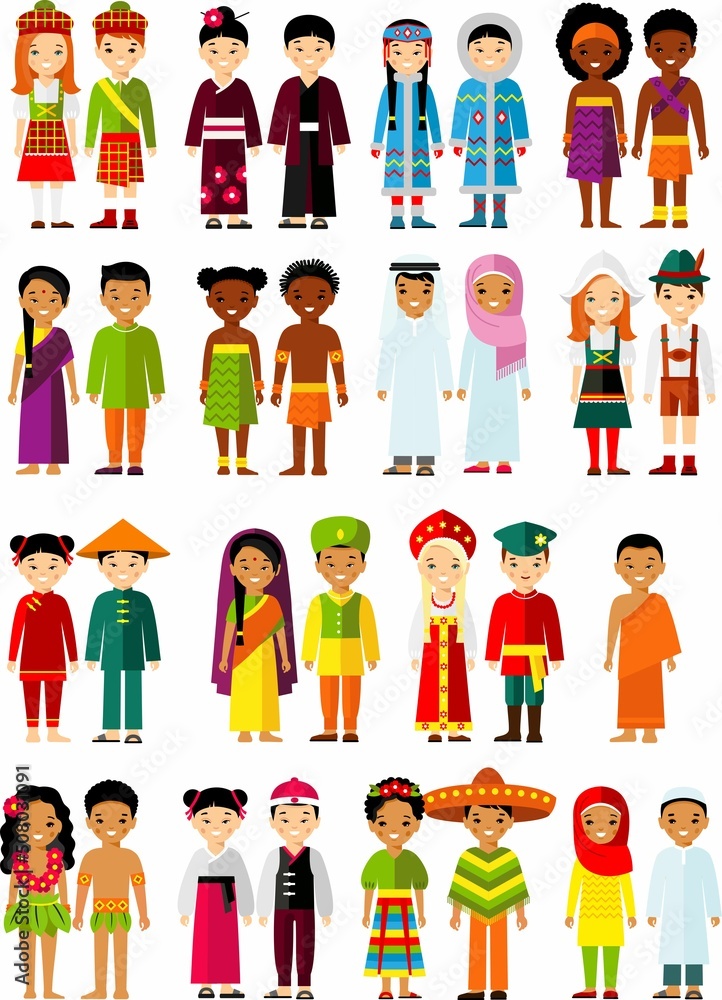Vector illustration of multicultural national children, people Stock ...