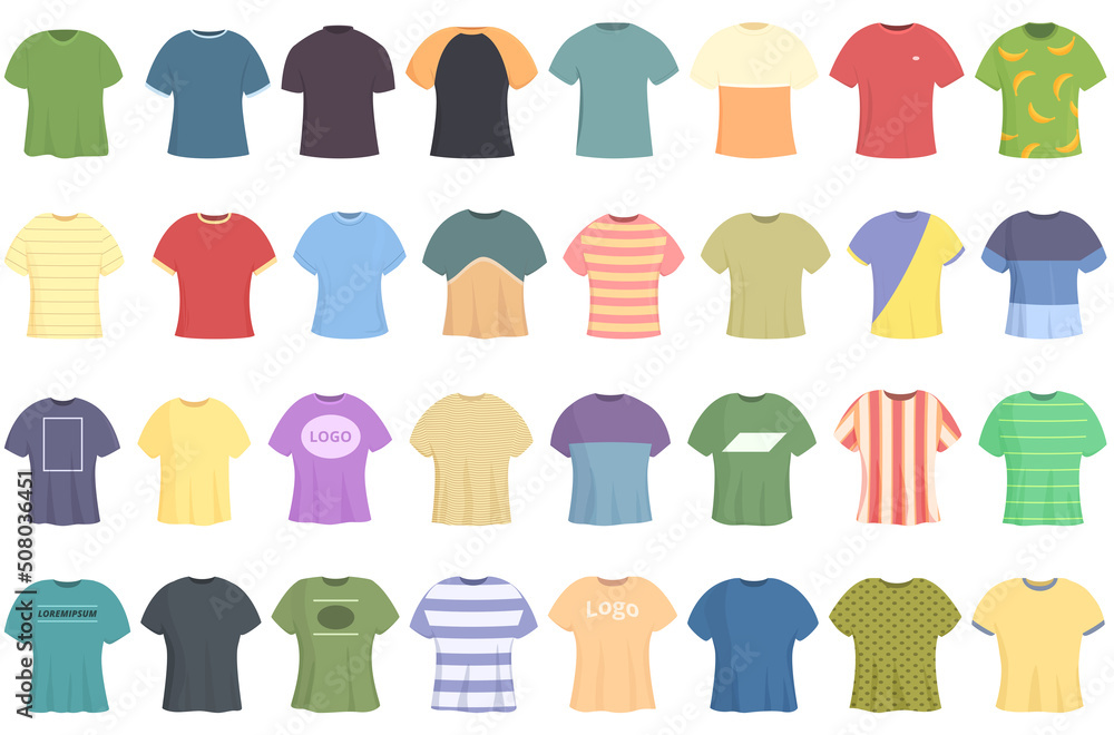 T-shirt icons set cartoon vector. Clothes template. Design front Stock ...