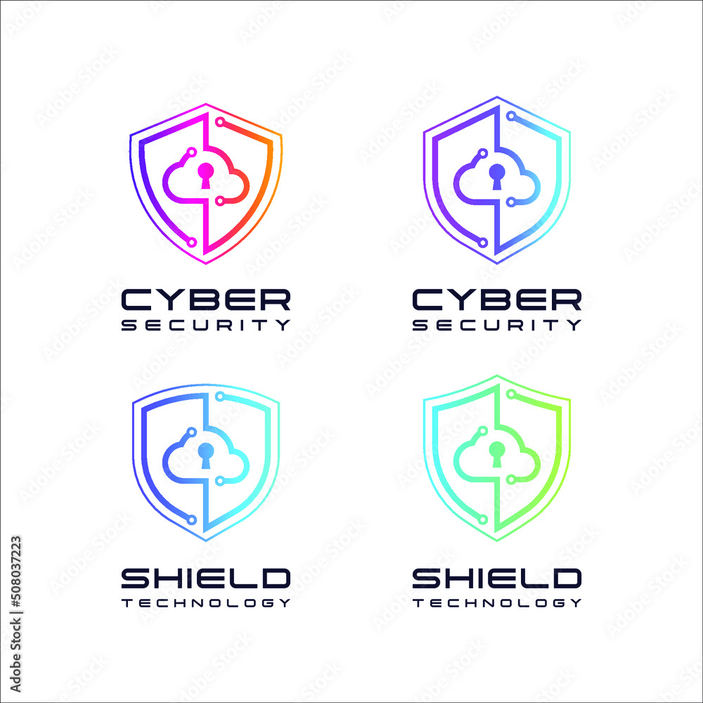 Set of Cyber Security Shield and Cloud Lock Logo design with Linear and ...