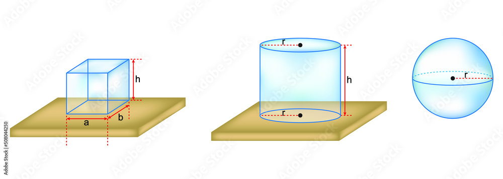 Physics shapes for schools. Cube, cylinder, circle 3d transparent ...