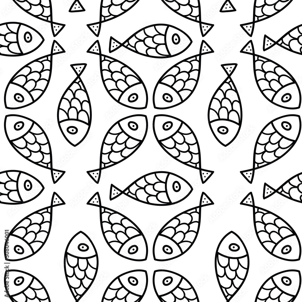 Line fish. Vector seamless pattern. Can be used in textile industry ...