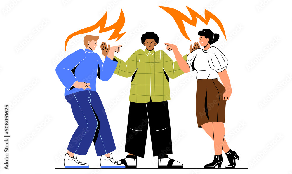 Tense environment in office. Man separates conflict or dispute between ...