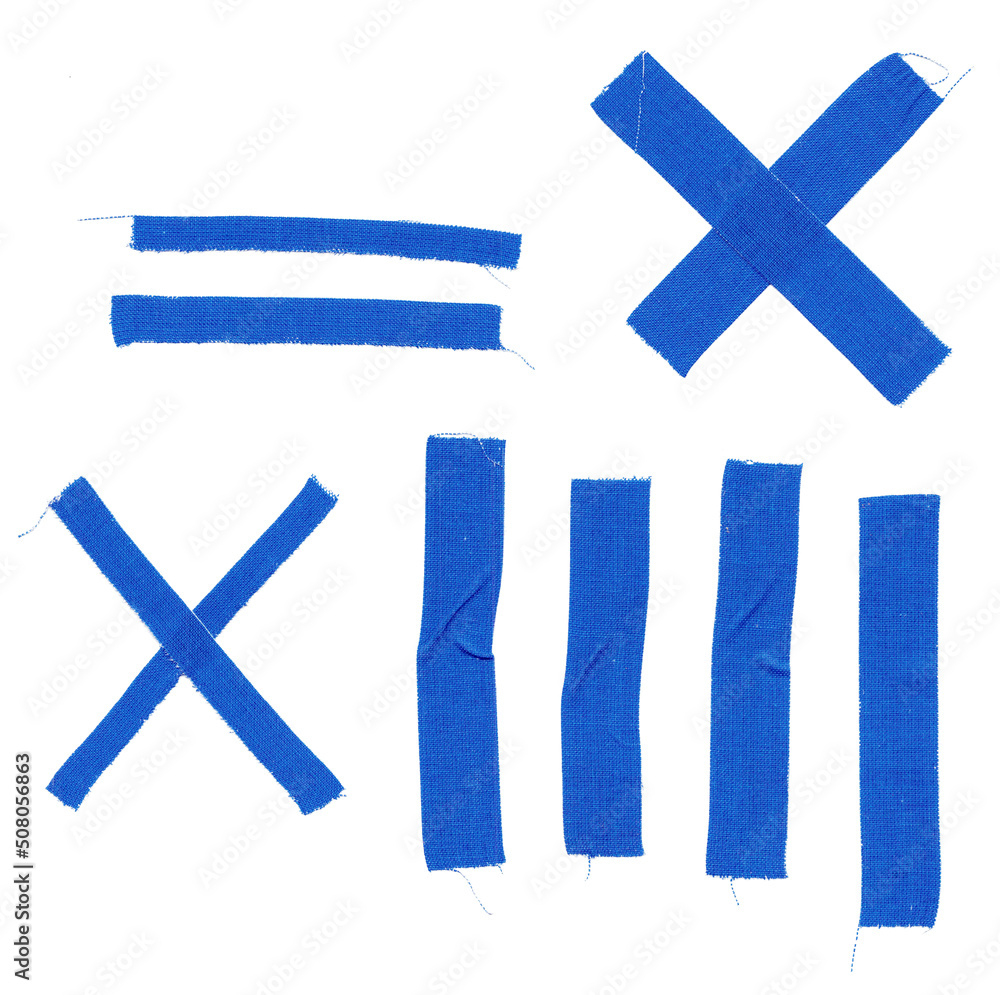 single blue cloth tape adhesive strips on white background. design ...