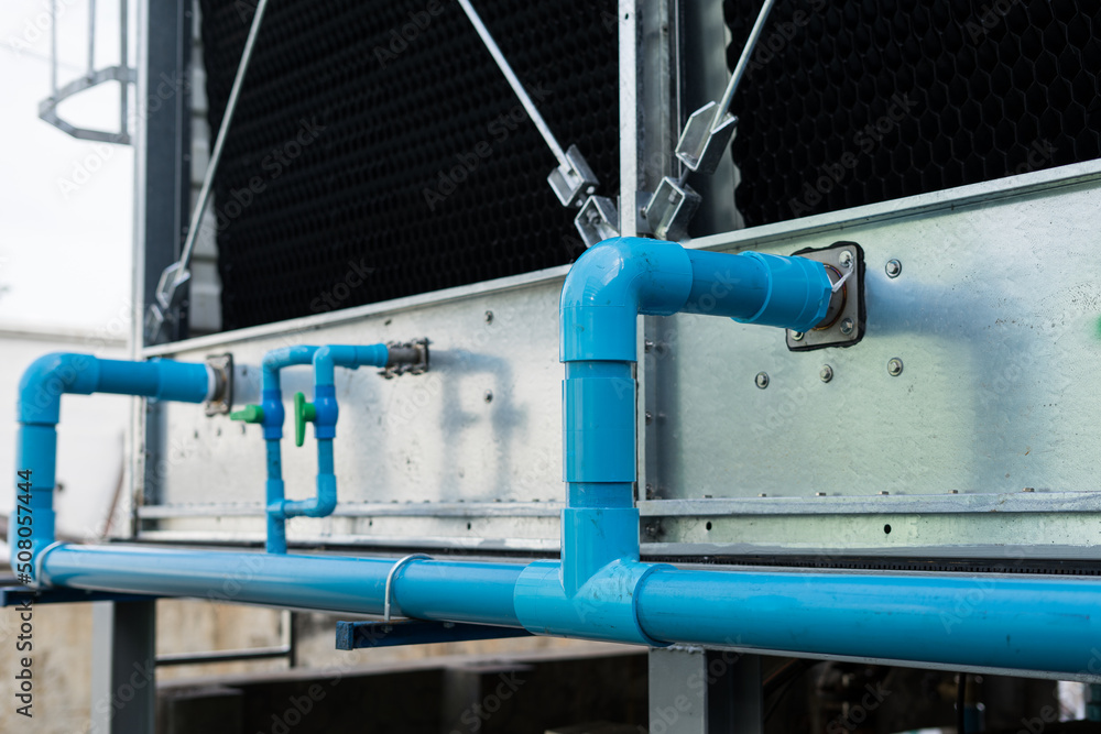Poster Install valves and PVC pipes for water filling the cooling tower ...