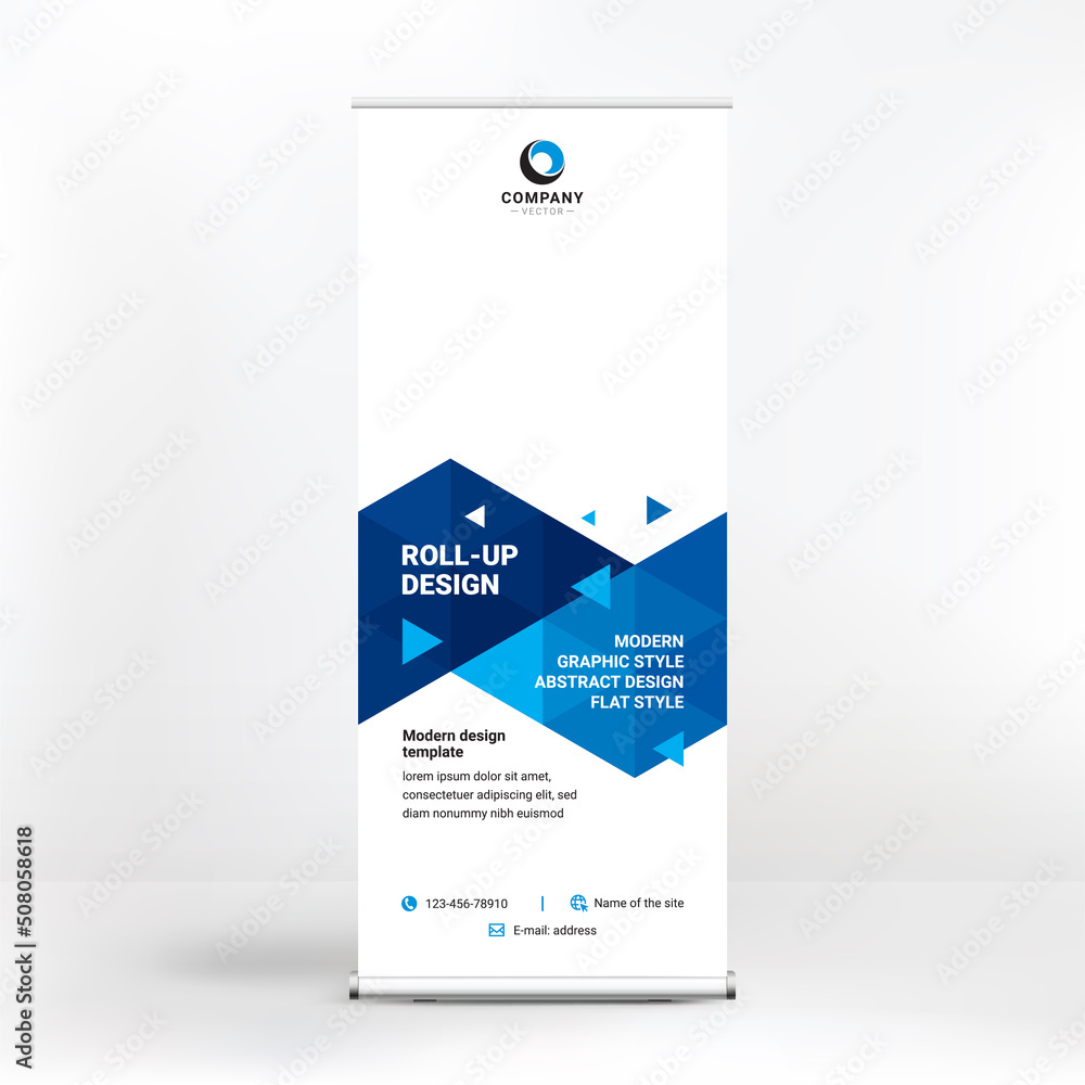 Roll-up design, geometric blue background for photos and text, creative ...