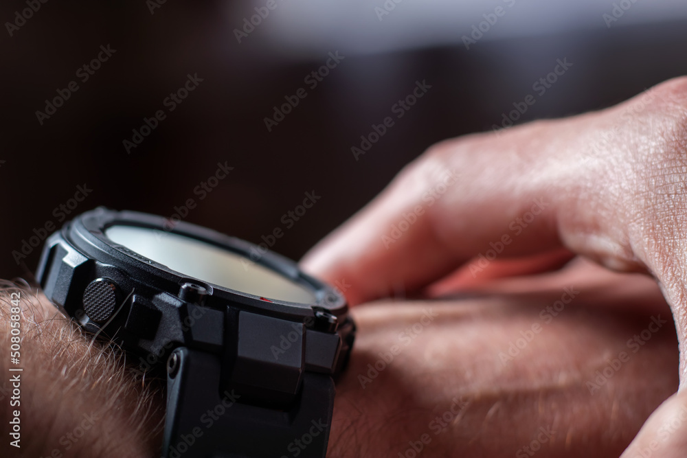 Man hand use smartwatch. Modern gadget that lets you always stay ...