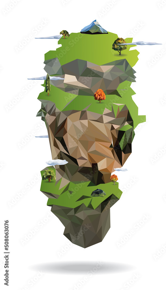 Island fancy modelling low poly icon, geometric, diamond and triangle ...