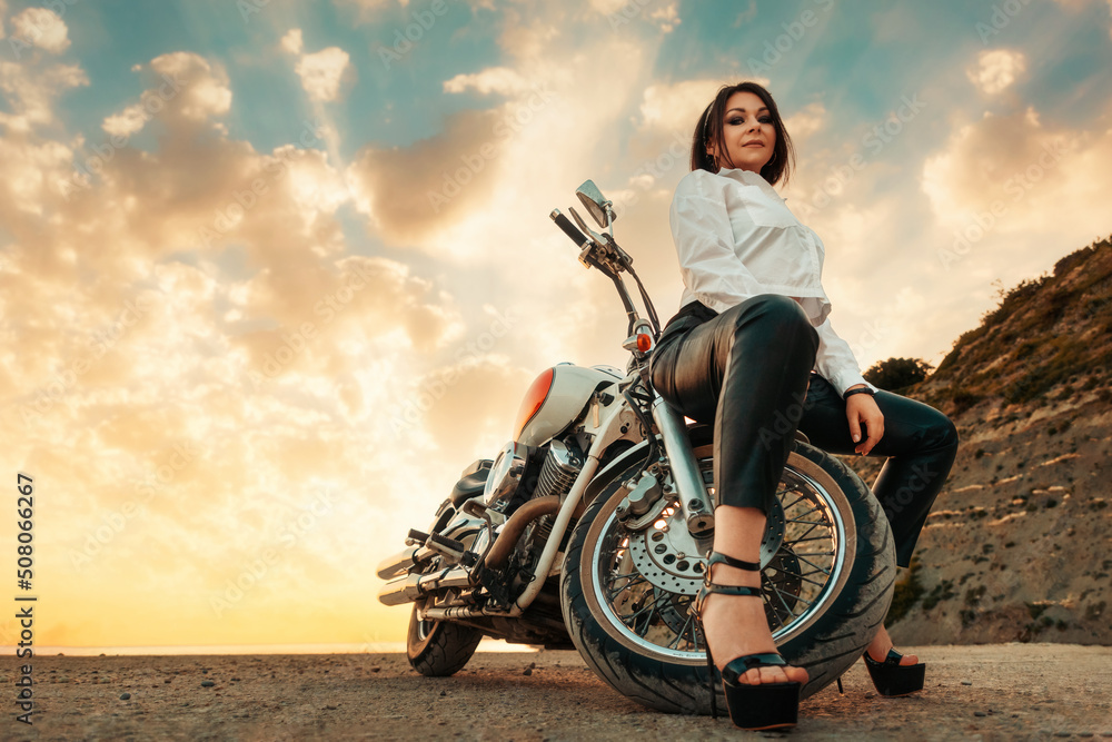 A beautiful caucasian sexy woman in a high heels, confidently posing ...