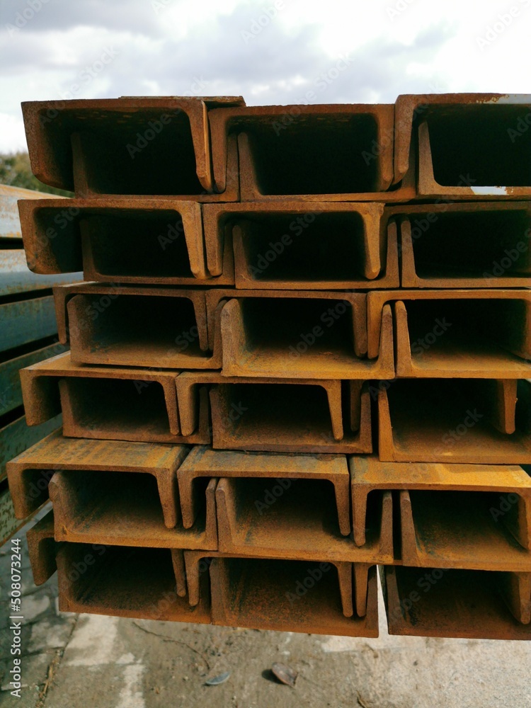 Steel channel on a construction site. The use of steel channel to ...