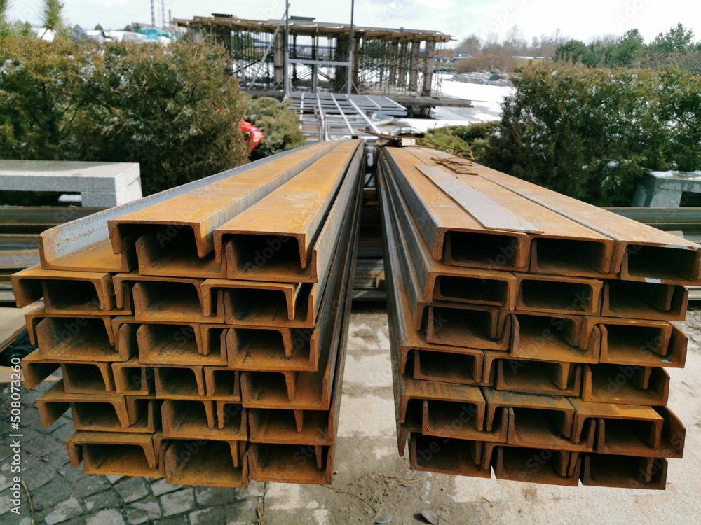 Steel channel on a construction site. The use of steel channel to ...