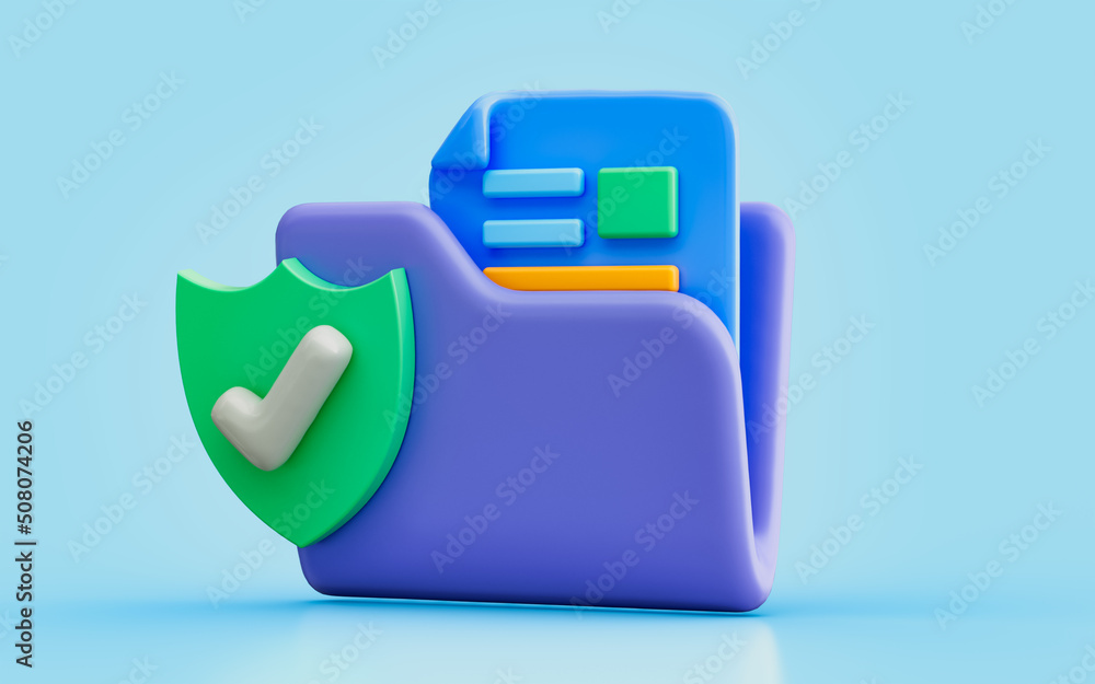 security shield check mark with document folder 3d illustration ...